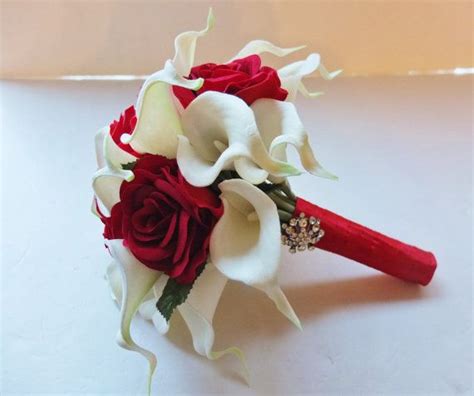 Bridal Bouquet White Calla Lily Bouquet Red Roses Bouquet Etsy