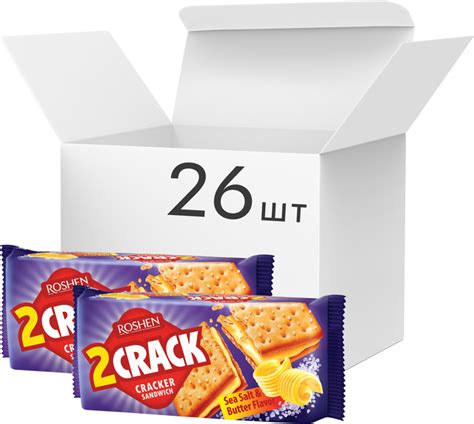 Упаковка крекеров Roshen 2 Crack с морской солью и начинкой с ароматом сливочного масла 50 г X