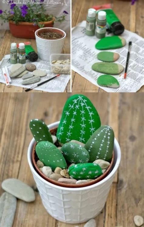 ایده های خلاقانه ساخت گلدان کاکتوس مصنوعی با سنگ های طبیعی و رنگ
