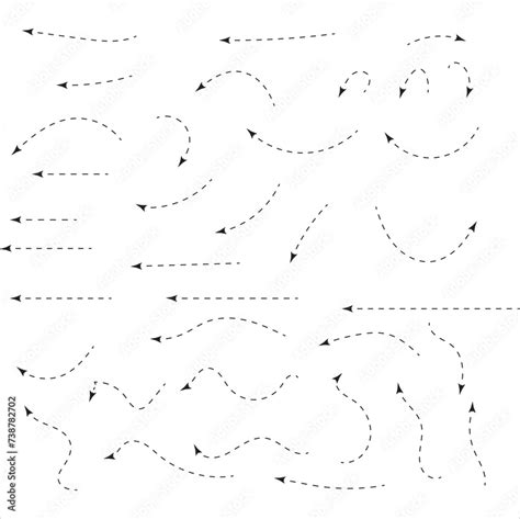 Set Of Blue Dashed Hand Drawn Arrow Signs Or Symbols Dashed Hand Drawn