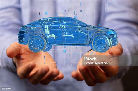 한 남자가 그 아래에 손을 들고 공중에 떠 있는 파란색 자동차의 3d 렌더링 3차원 형태에 대한 스톡 사진 및 기타 이미지 3차원 형태 개념 개념과 주제 Istock