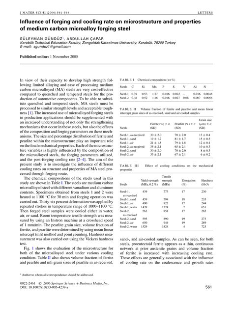 Pdf Influence Of Forging And Cooling Rate On Microstructure And Properties Of Medium Carbon
