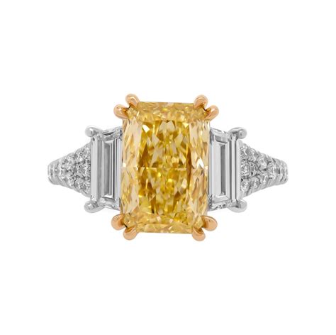 Gia Certified 3 Stone Ring With 334ct Fancy Yellow Vvs2 Radiant Cut