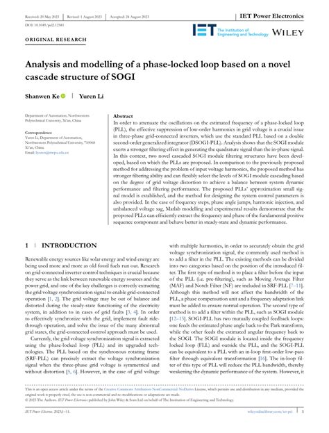 Pdf Analysis And Modelling Of A Phase‐locked Loop Based On A Novel Cascade Structure Of Sogi