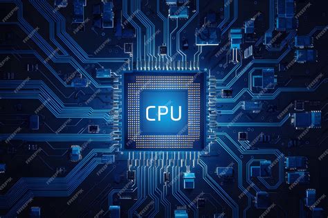 Blue Circuit Board With Illuminated Cpu Intricate Components Dark