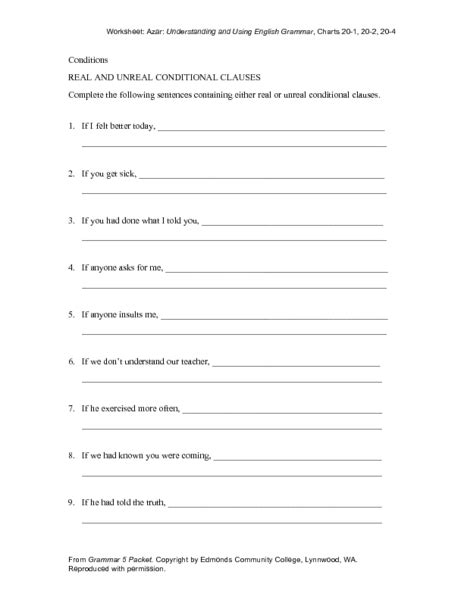 Conditions Real And Unreal Conditional Clauses Worksheet For 7th 10th Grade Lesson Planet