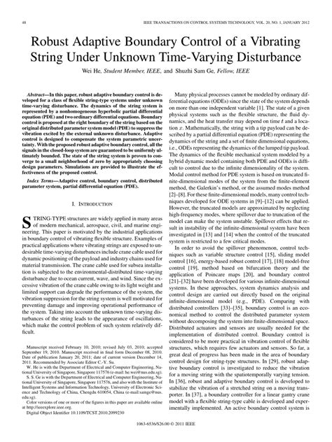 Pdf Robust Adaptive Boundary Control Of A Vibrating String Under Unknown Time Varying Disturbance