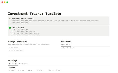 investment tracker template template notion marketplace
