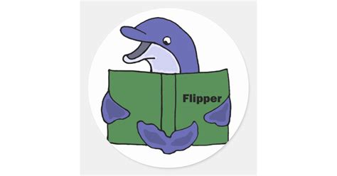 Funny Dolphin Reading Book Cartoon Classic Round Sticker Zazzle