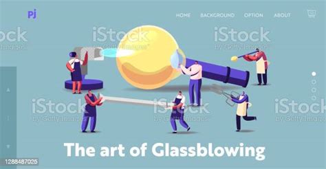 Glassblowing And Glass Decor Producing Landing Page Template Tiny Characters With Huge