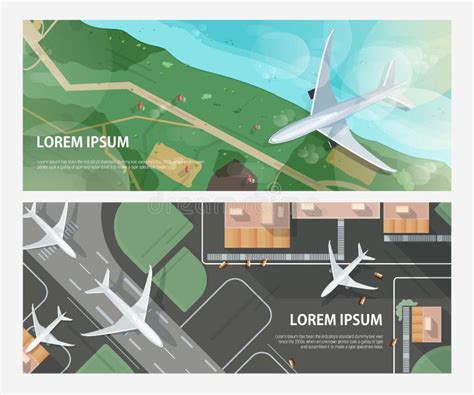 Airport Aircraft Lineart Black And White Vector Illustration With Air