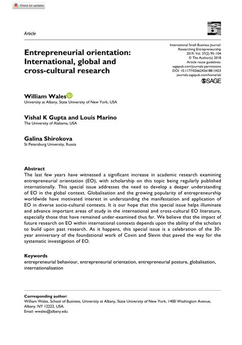 Pdf Entrepreneurial Orientation International Global And Cross Cultural Research