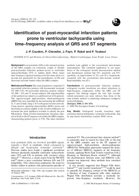 Pdf Bivariable Analysis Of Ventricular Late Potentials In High Resolution Ecg Records E