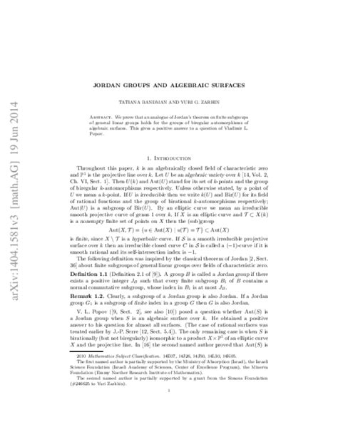 Pdf Jordan Groups And Algebraic Surfaces