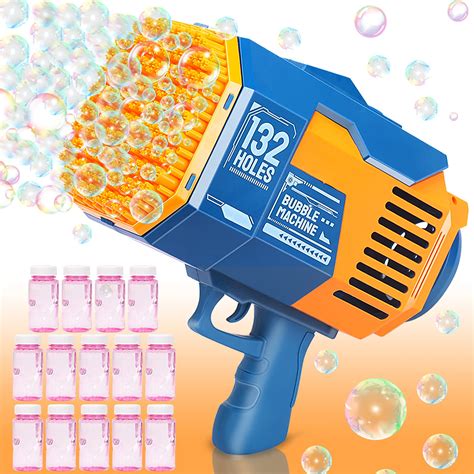 Bubble Gun Upgraded 132 Hole Bubble Machine Gun With Color Light