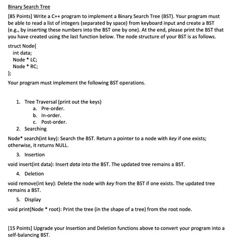 Solved Binary Search Tree 85 Points Write A C Program To Chegg