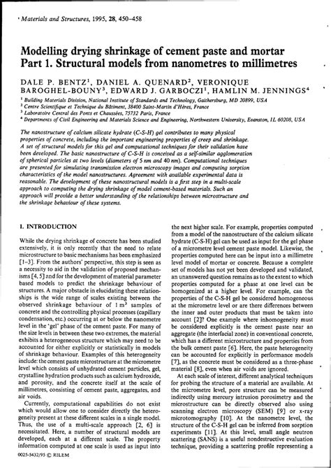 Pdf Modelling Drying Shrinkage Of Cement Paste And Mortar Part 1 Structural Models From