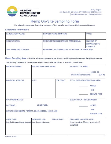 Oregon Hemp On Site Sampling Form Download Fillable Pdf 2022 — 2024