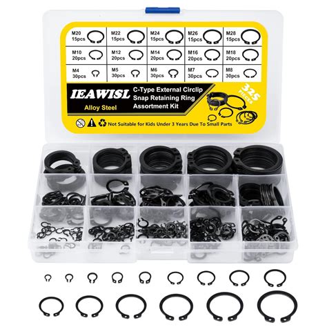 325pcs C Clips Snap Ring Set 15 Sizes Circlip Retaining Rings
