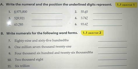 Solved Write The Numeral And The Position The Underlined Digits