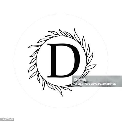 Huruf D Inisial Dengan Bingkai Bunga Bulat Logo Monogram Vektor File