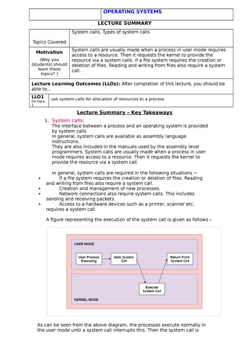 Stem Calls Types Of System Calls Lecture Summary Topics Covered System Calls Types Of System