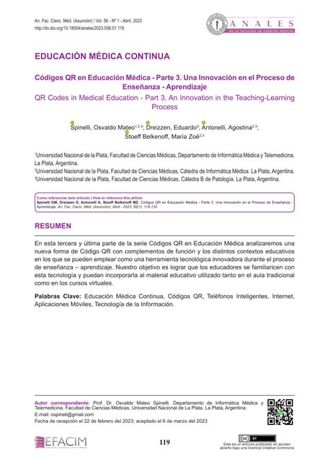 Pdf Códigos Qr En Educación Médica Parte 3 Una Innovación En El