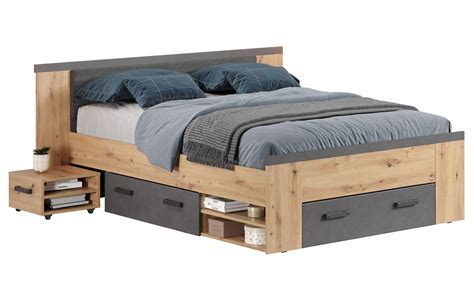 Łóżko Follow Z Wysuwanymi Szafkami Nocnymi 140x200 Dąb Artisanmatera