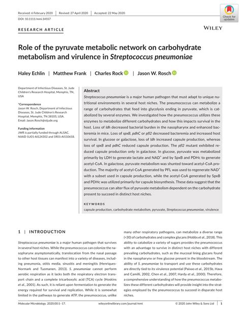 Pdf Role Of The Pyruvate Metabolic Network On Carbohydrate Metabolism And Virulence In