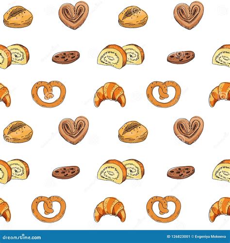 Seamless Pattern With Bakery Products Stock Illustration