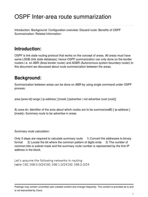 Ospf Inter Area Route Summarization Pdf Network Layer Protocols Networking Standards