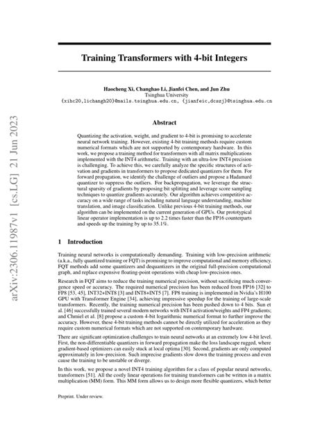 Pdf Training Transformers With 4 Bit Integers