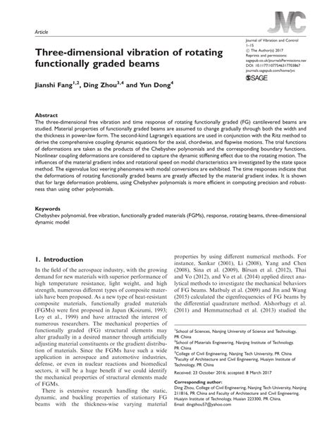 Pdf Three Dimensional Vibration Of Rotating Functionally Graded Beams