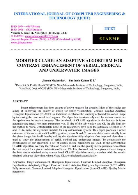 Modified Clahe An Adaptive Algorithm For Contrast Enhancement Of Aerial Medical And Underwater