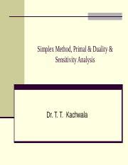 Lp Simplex Primal Dual Sa Pptx Simplex Method Primal Duality Sensitivity Analysis Dr