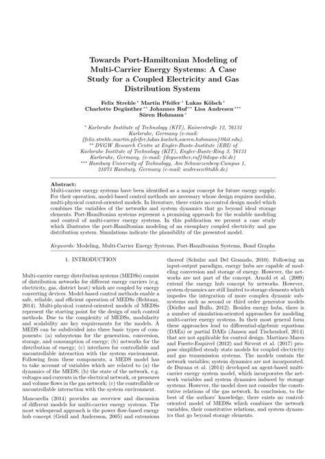 Pdf Towards Port Hamiltonian Modeling Of Multi Carrier Energy Systems