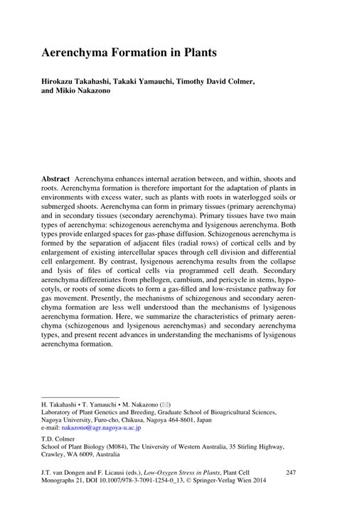 Pdf Aerenchyma Formation In Plants