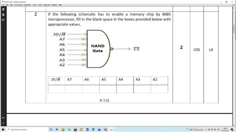 Solved If The Following Schematic Has Enabled Memory Chip By 8085 Microprocessor Fill In The