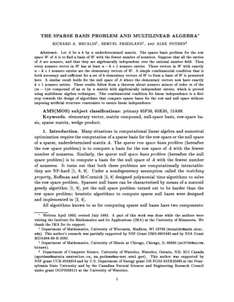 Pdf The Sparse Basis Problem And Multilinear Algebra Shmuel