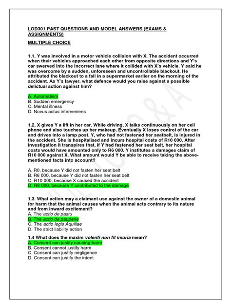 Lod Past Questions And Model Answers Pdf Causation Law Justice