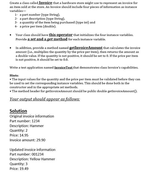 Solved Create A Class Called Invoice That A Hardware Store