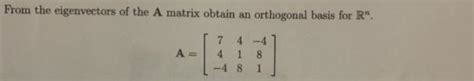 Solved From The Eigenvectors Of The A Matrix Obtain An
