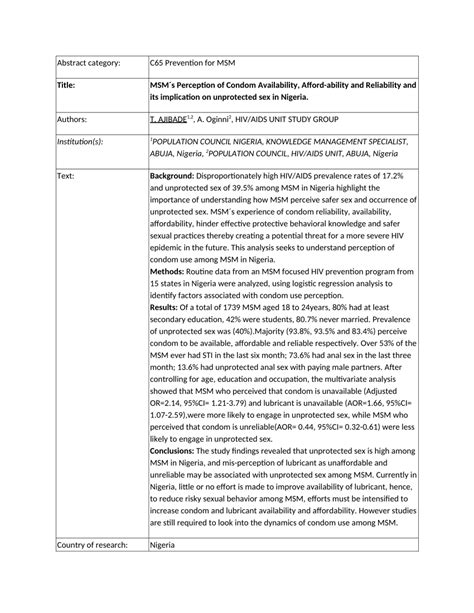 Pdf Msm´s Perception Of Condom Availability Afford Ability And