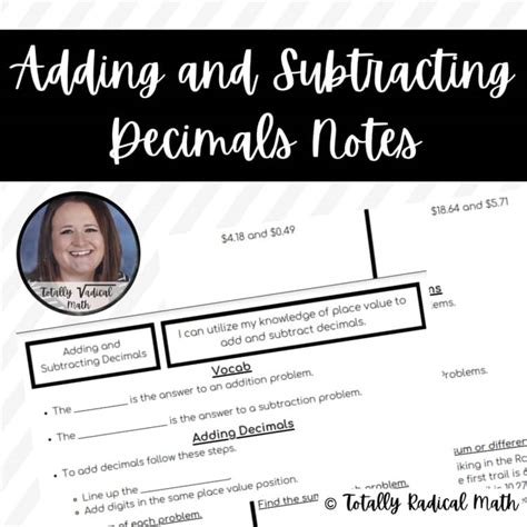 adding and subtracting decimals notes by totally radical math tpt