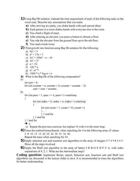 using big oh notation question 1 using big oh notation indicate