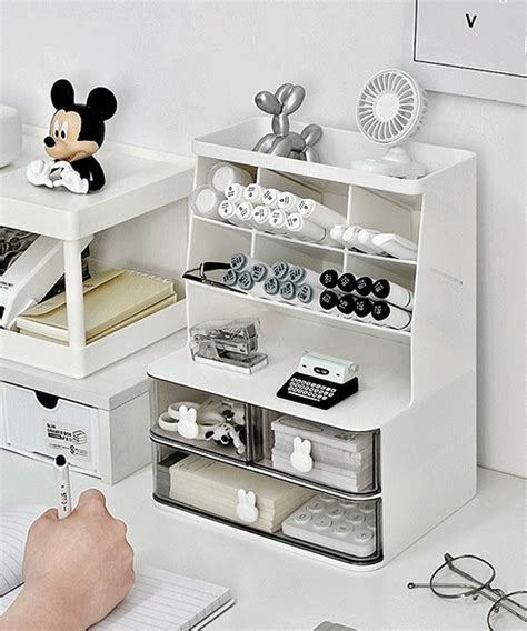 💛신상특가💛 토끼 포인트 멀티 정리함 데스크 정리 책상 다용도 수납함 필기구 학용품 보관 서랍장 문구 보관함 데스크테리어 사무실 화장품 화장대 립스틱 브러쉬 방꾸미기