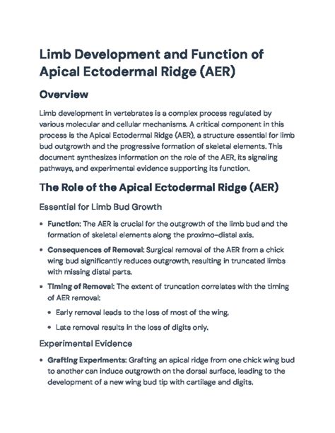 Limb Development And The Role Of Apical Ectodermal Ridge Aer Limb Development And Function