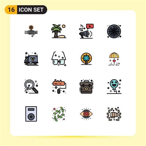 Group Of 16 Flat Color Filled Lines Signs And Symbols For Gas Game Summer Wheel Megaphone