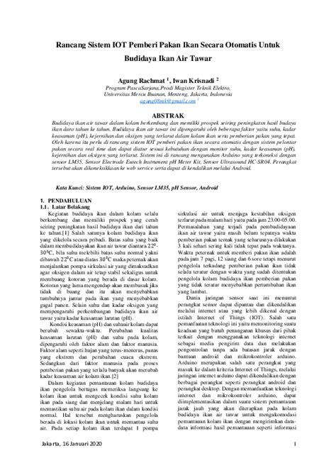 Pdf Rancang Sistem Iot Pemberi Pakan Ikan Secara Otomatis Untuk Budidaya Ikan Air Tawar