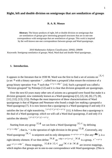 Pdf Right Left And Double Division In Semigroups That Are